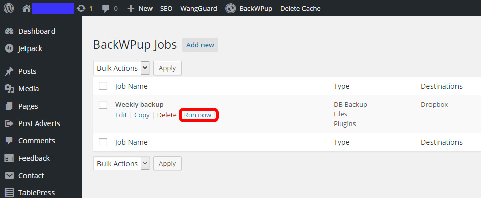 How To Backup Your WordPress Site Using BackWPup - Run Now