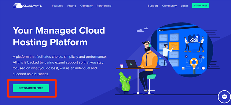 cloudways home page get started free